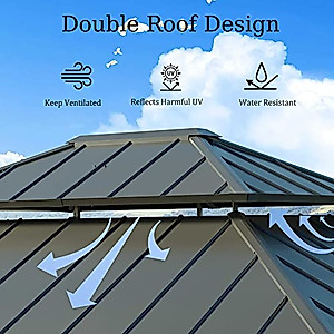 Delnavik 12X14FT Hardtop Gazebo Double Roof, Pergolas Aluminum Frame, Outdoor Metal Gazebos with Netting and Curtains for Patio, Backyard, Deck and Lawns, Grey
