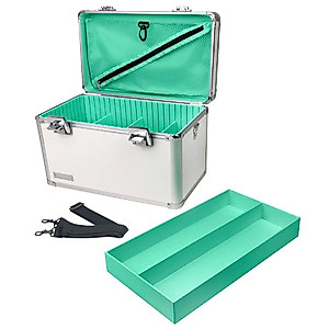 Vaultz Portable Safe Box - 14 L x 9.12 H x 8.5 W Inch Large Storage Box with Lock, Mesh Pocket & Adjustable Compartments for Cash, Documents and Valuables - White