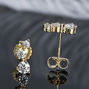 14k Gold Plated Crawler Earrings for Women, Moissanite Diamond Cartilage Earrings 925 Sterling Silver Earring Hypoallergenic Christmas New Year Anniversary Birthday Mothers Day Gifts for Her Wife Mom