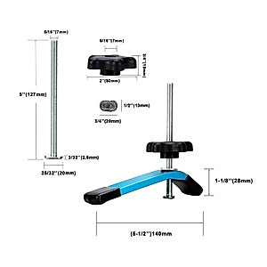 for Woodworking T-Track Clamps: ZokMok 4pcs Hold Down Clamps for Woodworking, 5 inches Length T Rail Track Slot Bolts Washeres and 5-star Nuts (T TRACK CLAMPS, Light Blue)