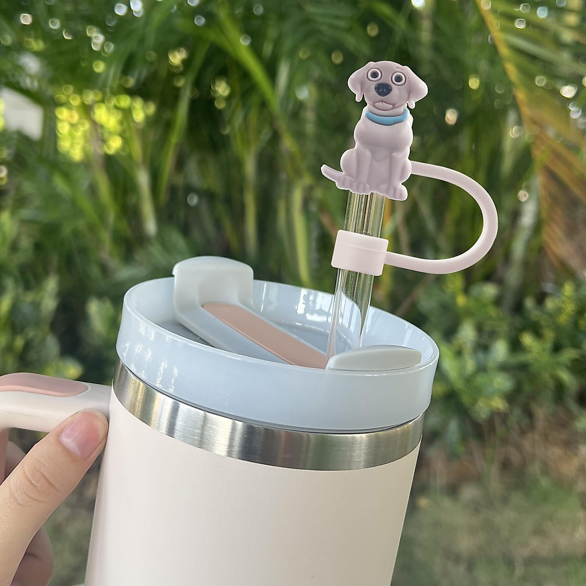 Velaco 5Pcs 0.4in/10mm Diameter Silicone Straw Covers Cap Compatible with Stanley 20 30&40 Oz Cup, Cute Dog Straw Toppers for Stanley 40 Oz Tumbler with Handle, Dust-Proof Straw Caps for Water Bottle