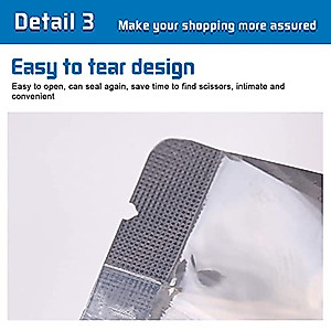 Resealable Mylar Bags Stand Up Food Storage Aluminum Foil Bags 50 Pack Reusable Pouches 5 Different Sizes for Beans Coffee Cookie Snack Food Dried Flowers Tea