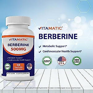 Vitamatic Berberine Supplement 500mg - 60 Vegetable Capsules - Made in The USA - Gluten Free - Non-GMO (1 Bottle)