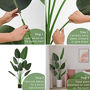 Hobyhoon 2PCS 5.6 ft Artificial Bird of Paradise Tall Silk Palm Tree in Pot Faux Plants Tropical Leaves Banana Tree for Modern Home Indoor Outdoor Office Decor