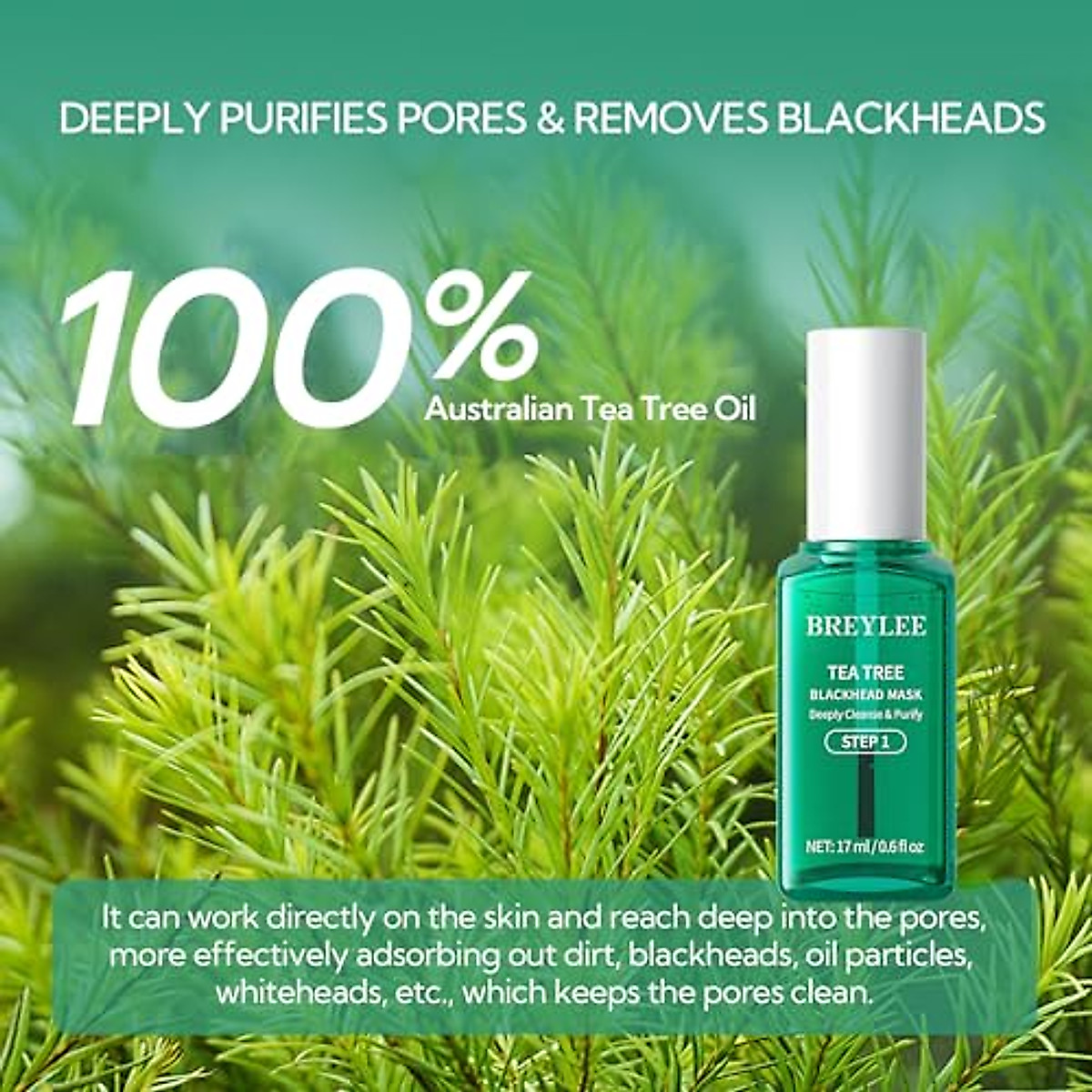 BREYLEE Blackhead Remover Mask, Tea Tree Oil Nose Pore Strips +100 papers, Puntos Negros, Peel Off Mask for Nose and Face, Pore Cleanser Purifying, Brush Desigh