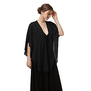 Womens Chiffon Shawls and Wraps, Wedding Party Shawl Scarf for Evening Dresses (Black)