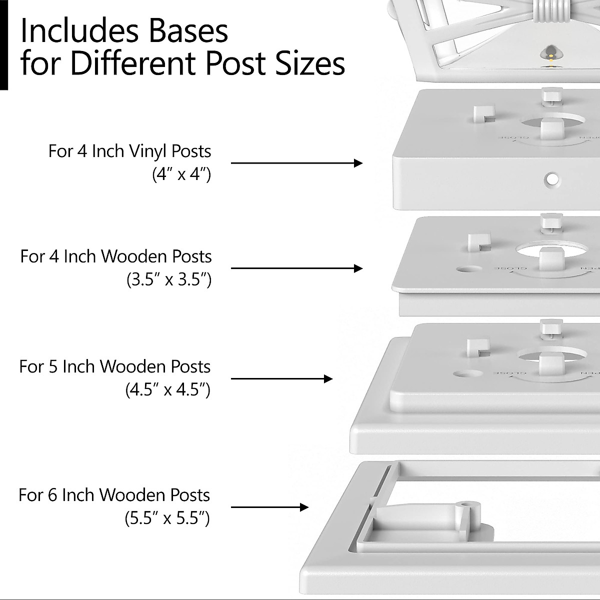 Davinci Lighting Renaissance Solar Outdoor Post Cap Lights - Includes Bases for 4x4 5x5 6x6 Posts - Bright LED Light - Pearl White (8 Pack)
