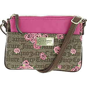 Juicy Couture Womens Pull Out Pouch Floral Print Crossbody Handbag Brown Small