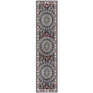 Rugs.com Rabia Collection Rug – 2' 7 x 12' Runner Navy Blue Low Rug Perfect for Hallways, Entryways