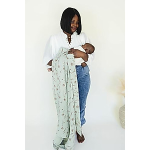 Leyl&Ari Muslin Swaddle Baby Blanket | 100% Organic Cotton Receiving Wrap (Wildflowers/Blue)
