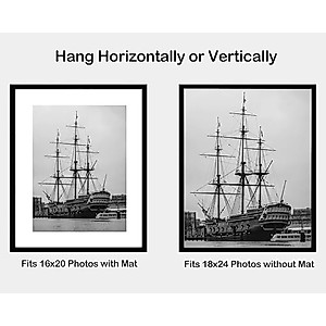 PEALSN 18x24 Poster Frame Set of 2, Picture Frames for Wall Decor, Display 16 x 20 Pictures with Mat or 18 x 24 Without Mat for Wall Mounting Display, Black.