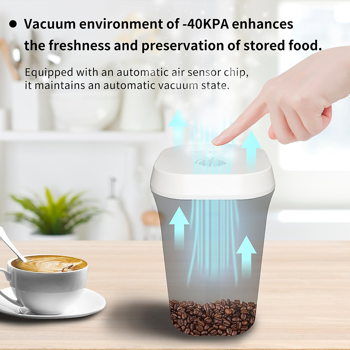 evacu Automatic Vacuum Coffee Canister & Food Storage Container,One-Button Operation Coffee Containers for Coffee Beans,Smart Detection of Vacuum Environment Inside the Canister to Keep Food Fresh-1L