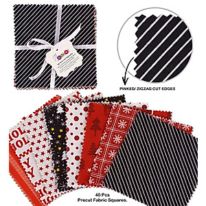 Soimoi Christmas Theme Print Precut 10-inch Cotton Fabric Quilting Squares Charm Pack DIY Patchwork Sewing Craft