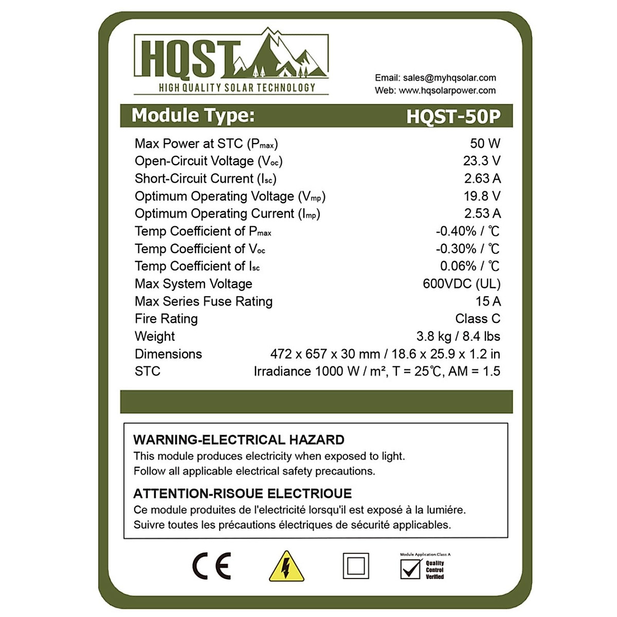 HQST Solar Panel 50 Watt 12 Volt Polycrystalline Portable, High Efficiency Module Off Grid PV Power for Battery Charging, Boat, Caravan, RV and Any Other Off Grid Applications