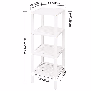 SMIBUY Bathroom Storage Shelf, 4-Tier Bamboo Rack Organizer, Multifunctional Shelving Unit for Living Room Bedroom Kitchen (White)