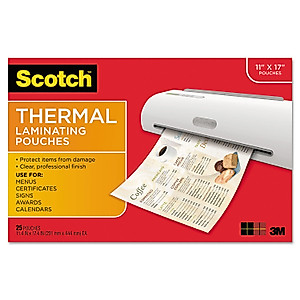 Scotch Tp385625 Menu Size Thermal Laminating Pouches, 3 Mil, 17 1/2 X 11 1/2, 25 Per Pack