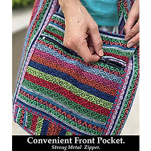 Aztec Crossbody Bags for Women - Boho Shoulder Bag - Handmade Hippie Purse - Fully Lined Cotton Interior - Medium (Rainbow)