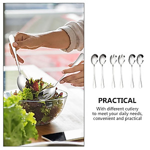 Hemoton 1 Set Stainless Steel Cutlery Stirring Spoons Slotted Serving Spoons Salad Forks Long Handle Dessert Spoons Ice Cream Spoons Salad Forks Silver