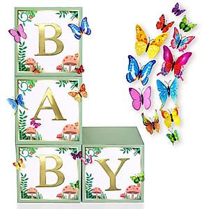 Baby Shower Decorations for Girl Sage Green Baby Block Box with Letters for Baby Shower Decor Neutral Baby Gender Reveal Decorations with 3D Butterfly