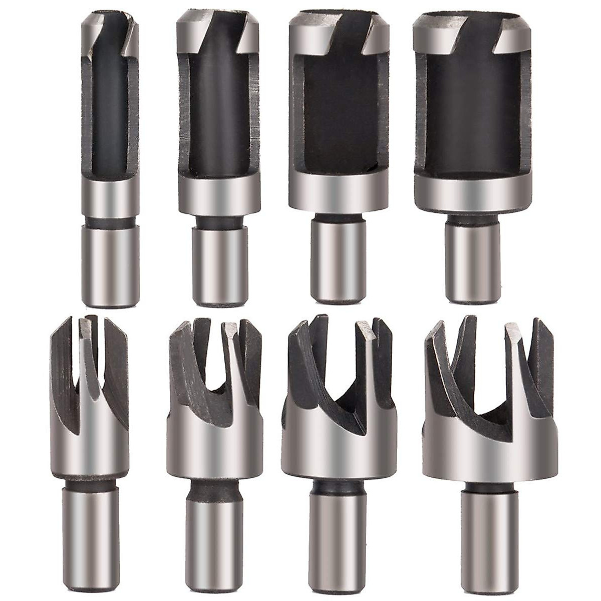 Szliyands 8pcs Wood Plug Cutter Drill Bit Set Straight and Tapered Taper 5/8" 1/2" 3/8" 1/4" Cutting Tool Cork Drill Bit Knife