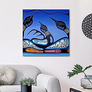 Framed Canvas Wall Art Birds Loons Oil Painting Artwork Picture Posters Wall Decor for Living Room Bedroom Bathroom Office Home Decoration