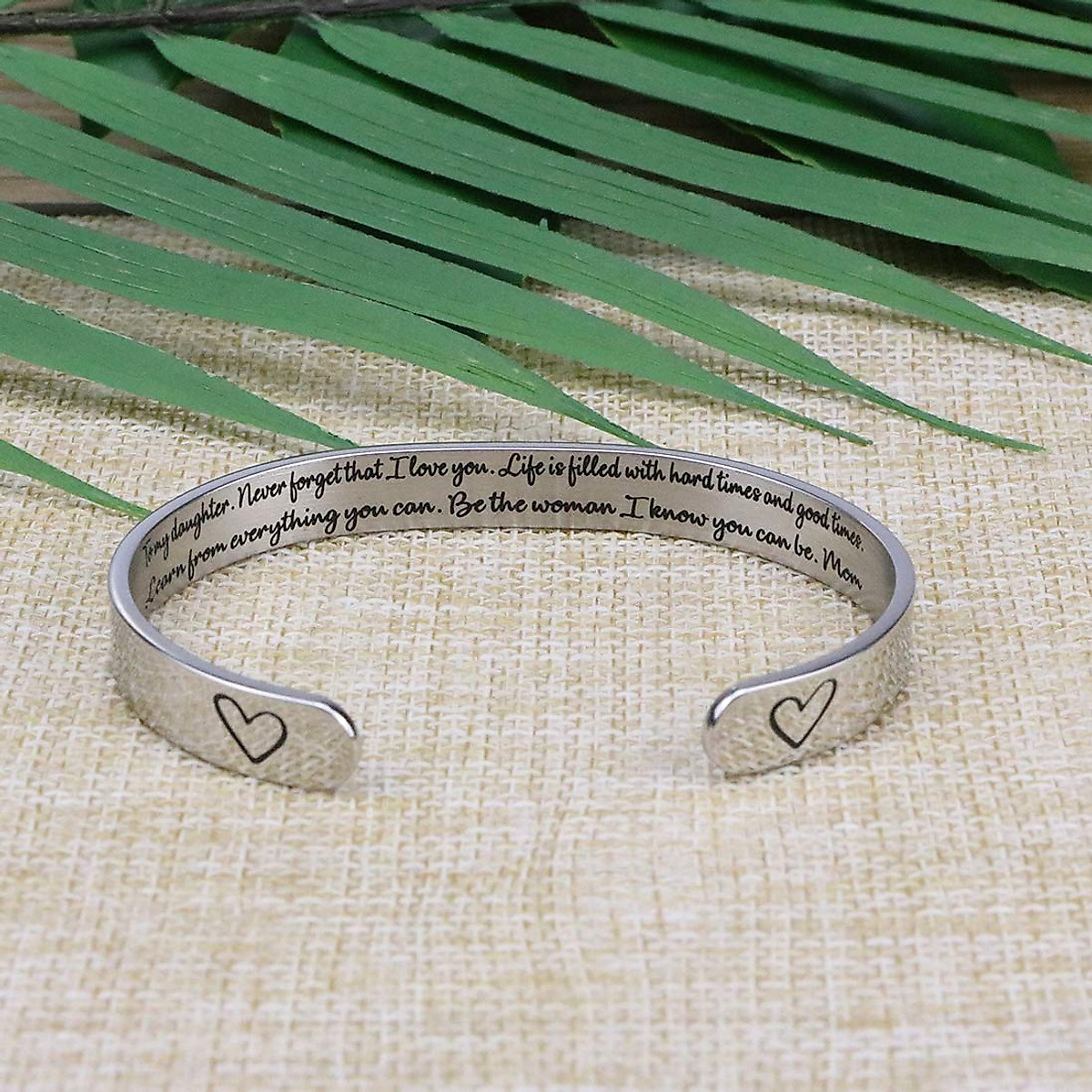 Daughter Bracelets from Mom Inspirational Handmade Fashion Simple Wide Cuff Bangle Message Engraved Birthday Christmas Gifts for Her