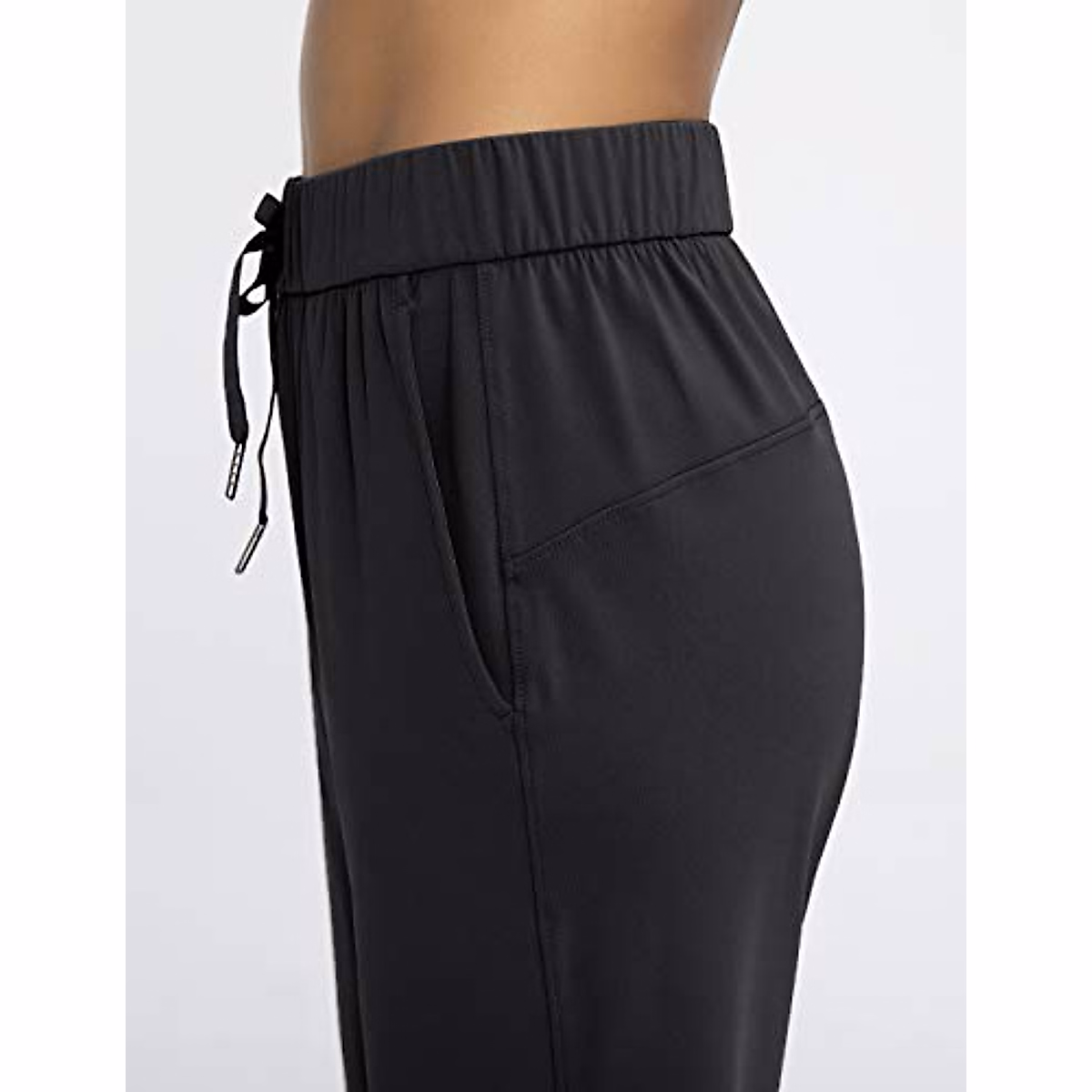 AJISAI 7/8 Joggers Travel Pants with Pockets Lounge Casual Stretch Workout Pants for Women Black 27" L