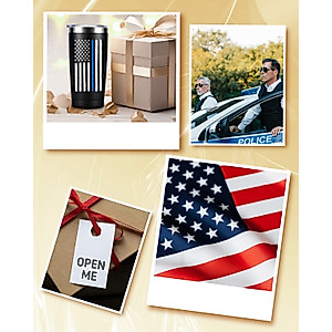 KIKERRO Thin Blue Line Police Officer Gifts - Cops Officer Valentine's Day Gift Coffee Cup - 20oz Stainless Steel Double Wall Insulated Tumbler, Black