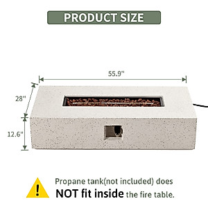 COSIEST 56-inch x 28-inch Outdoor Propane Fire Pit Coffee Table w Concrete Rectangle Base, 50,000 BTU, Free Lava Rocks and RainCover, Fits 20lb Tank Outside