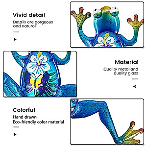 John's Studio Frog Wall Decor Outdoor Metal Garden Hanging Art Glass Sculptures Home Theme Decorations for Living Room, Bedroom Yard, Fence and Patio - 14 Inch Blue