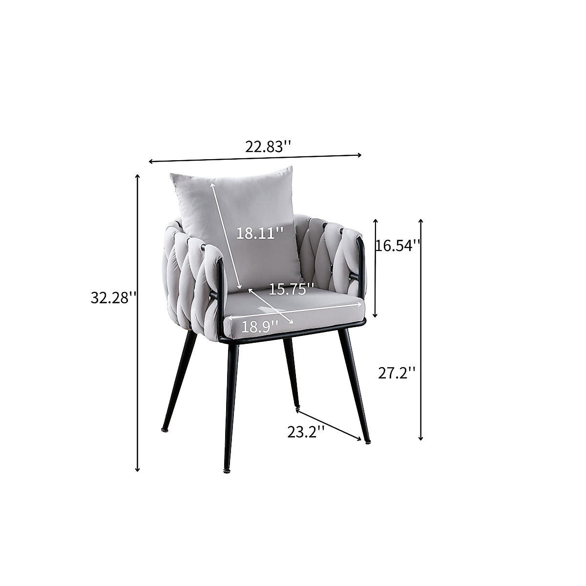 INMOZATA Dining Chairs Set of 2, Modern Woven Dining Room Chairs, Upholstered Kitchen Chairs, Velvet Dining Chair with Black Metal Legs,Ivory