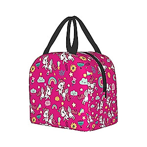 Unicorn Insulated Lunch Bag with Front Pocket,Reusable Cooler Tote with Zipper for Men & Women