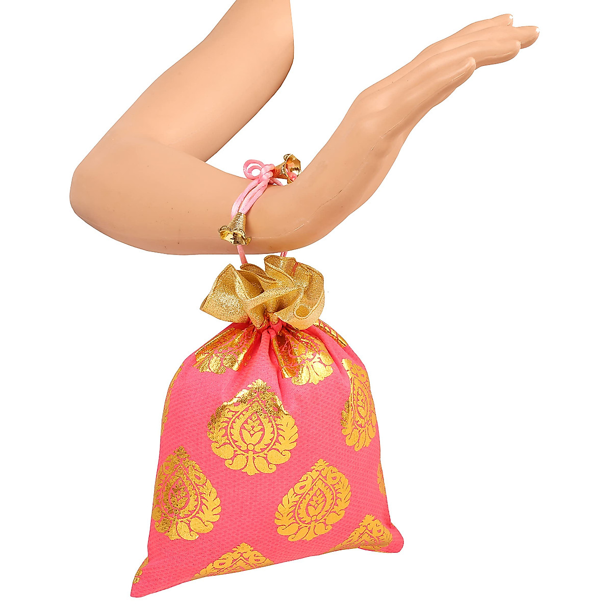 Touchstone Drawstring Bags Traditional Indian Handcrafted in Ficus Leaf Pattern Brocade fabric. Perfect for Gifts Jewelry Weddings Sweet Distribution Set of 9 Vibrant Multicolor Pouches Purses Potli.