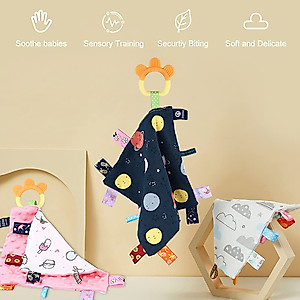 Cute Baby Security Tag Blanket withTeether,Soft,Soothing, Comfortable,Dotted Backing Taggy Teething Blanket for Boys and Girls. (Clouds)