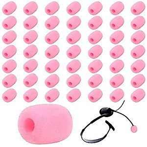 JiaUfmi 50 Pack Lapel Headset Microphone Windscreen, Pink Microphone Sponge Foam Cover Mini Size Lavalier Microphone Windscreen for Variety of Headset Microphone