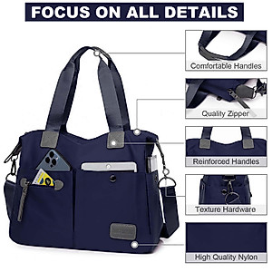 Women Tote Bag with Multiple Pockets & Zipper for Work ,Nylon Tote Handbag ,Large Shoulder Purse,Waterproof Galaxy Cross body Bag for Travel (Navy Blue 1)