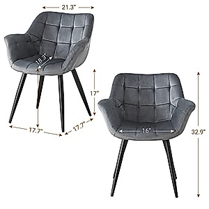 GURLLEU Velvet Accent Chairs Set of 2 Mid-Back Dining Chair with Arms, Modern Leisure Armchair Upholstered Single Sofa Chair with Black Paint Legs for Living Room Home,Gray