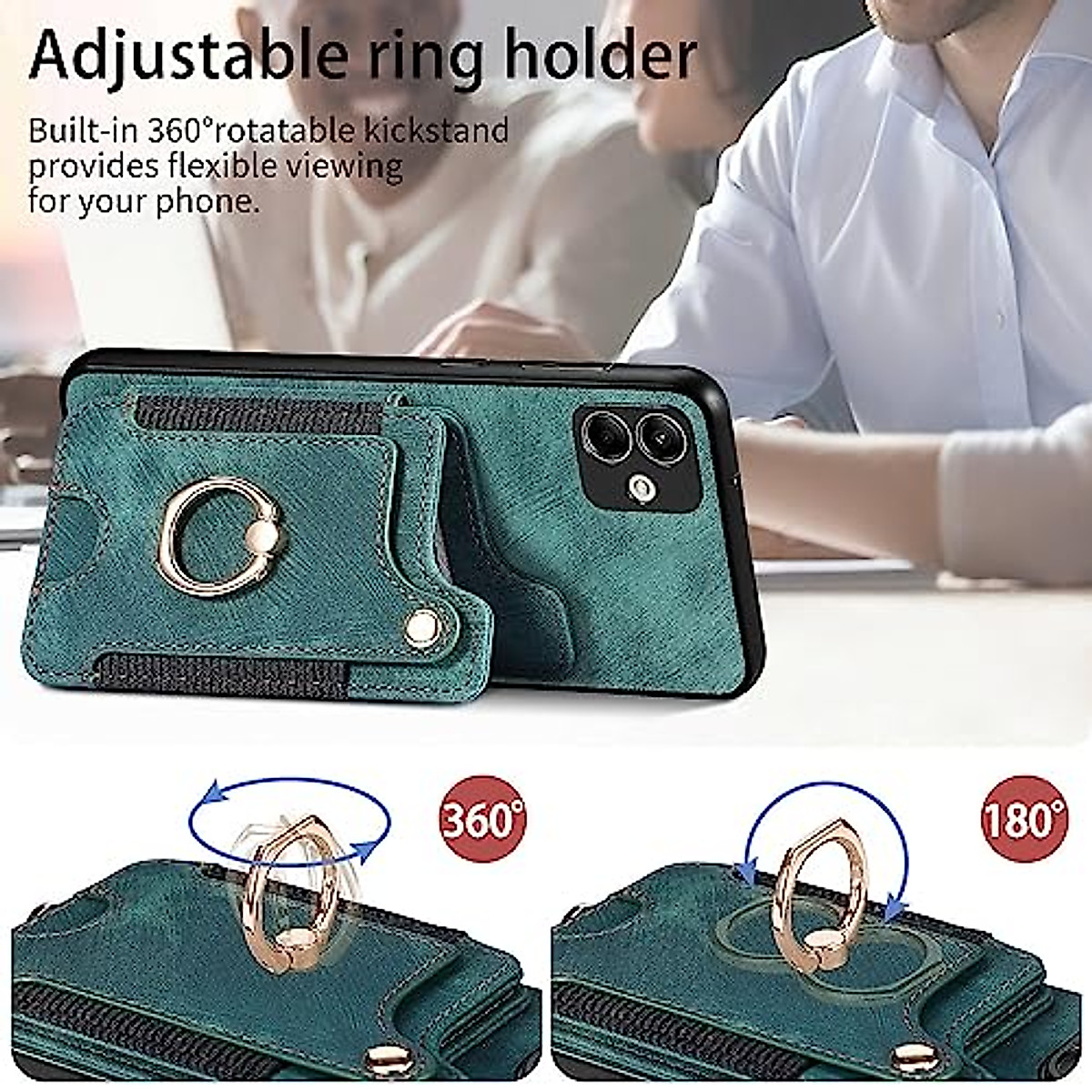 Case for Samsung A04 Leather Wallet | Wrist Strap | Kickstand | Card Slot | RFID Blocking | Ring Hoder | Magnetic Car Mount Function Phone Cover - Green