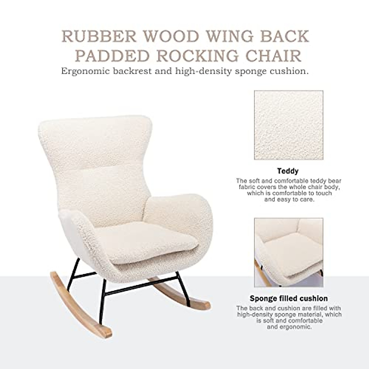 Kiztir Small Rocking Chair Nursery, Modern Rocking Chair with High Backrest, Comfy Accent Glider Chair for Nursery, Living Room, Bedroom (Beige)