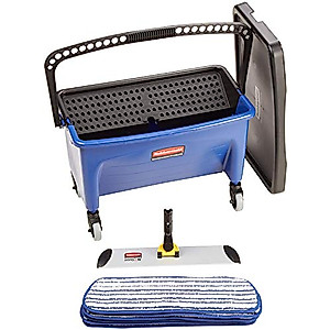 Rubbermaid Commercial Products Microfiber Finishing Floor Kit with Bucket and Finish Pads, 18-Inch, Mop for Floor Cleaning and Finish Applications,Blue
