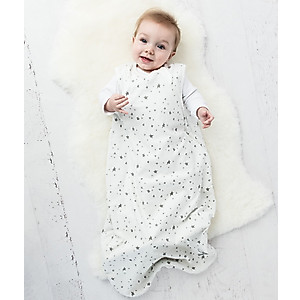 Woolino 4 Season Basic Baby Sleep Bag - Merino Wool and Organic Cotton - Two-Way Zipper Newborn Sleeping Sack - Infant Wearable Blanket - 0-6 Months - Stars