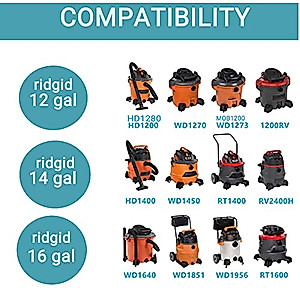 PACK 6 VF3502 Shop Vac Bags Compatible with Ridgid 12 to 16 Gallon Wet Dry Vac High Efficiency Vacuum Bag 23743 Replacement Dust Collector PS12