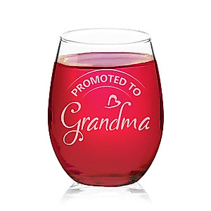 Veracco Promoted To Grandma Surprise Pregnancy Announcement Stemless Wine Glass Funny Birthday Mother's Day Gift For New Mom (Clear, Glass)