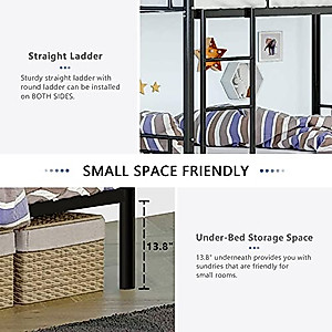 Alohappy Metal Bunk Bed Twin Over Twin, Twin Bunk Beds with Removable Ladder and Safety Guard Rail, 13.8” Under Bed Storage Space, No Box Spring Needed, Easy to Climb, Industrial Style(Black)