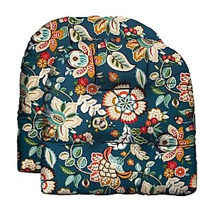 RSH DECOR: Tufted U-Shape Wicker Seat Cushions Set of 2 | 19” x 19” | All-Weather Spun Fabric | Water-Resistant | Outdoor Chair Cushions for Patio Furniture | Telfair Peacock Blue
