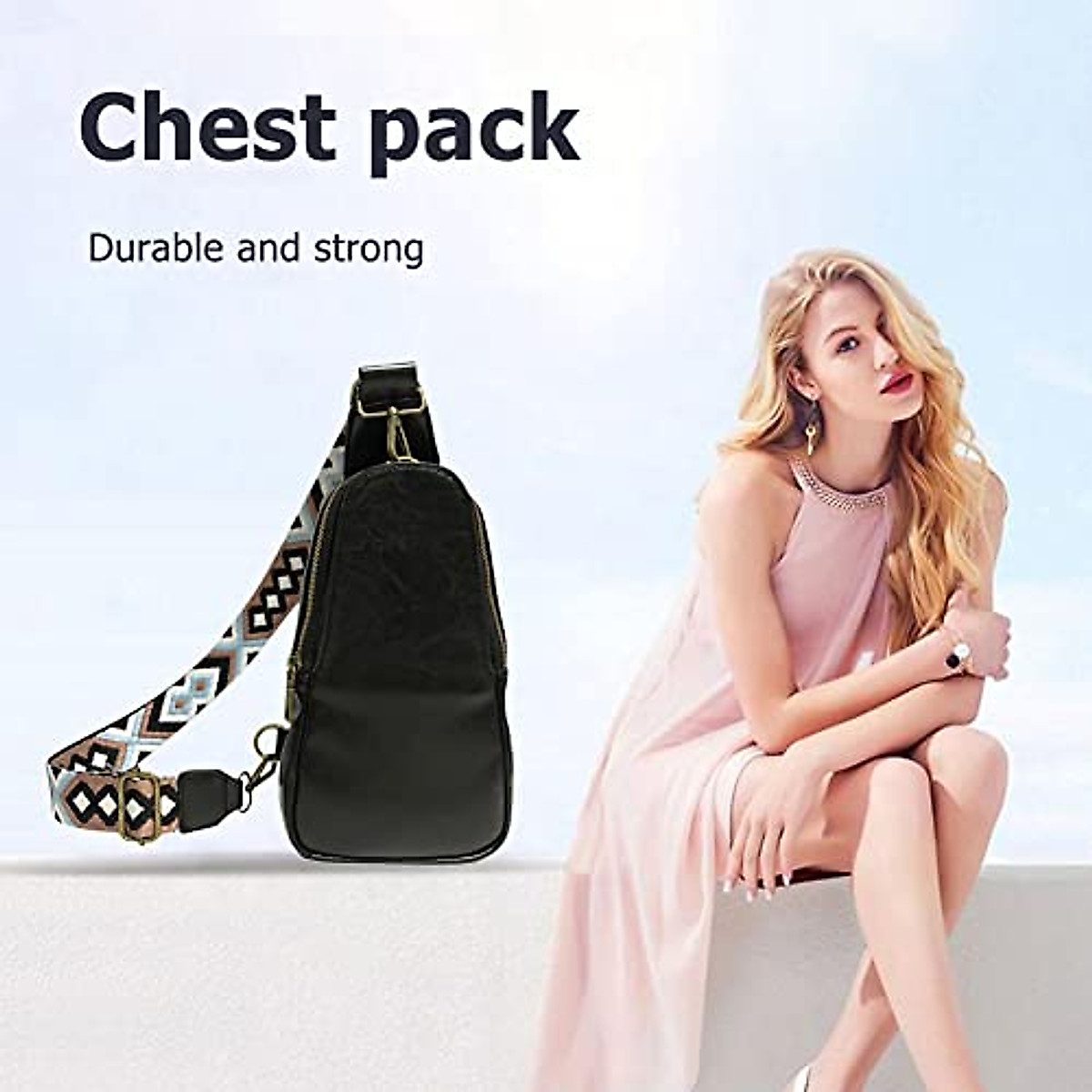Women Chest Bag PU Leather Satchel Zipper Crossbody Bag Sling Bag for Work Shopping Travel Fashion Shoulder Strap