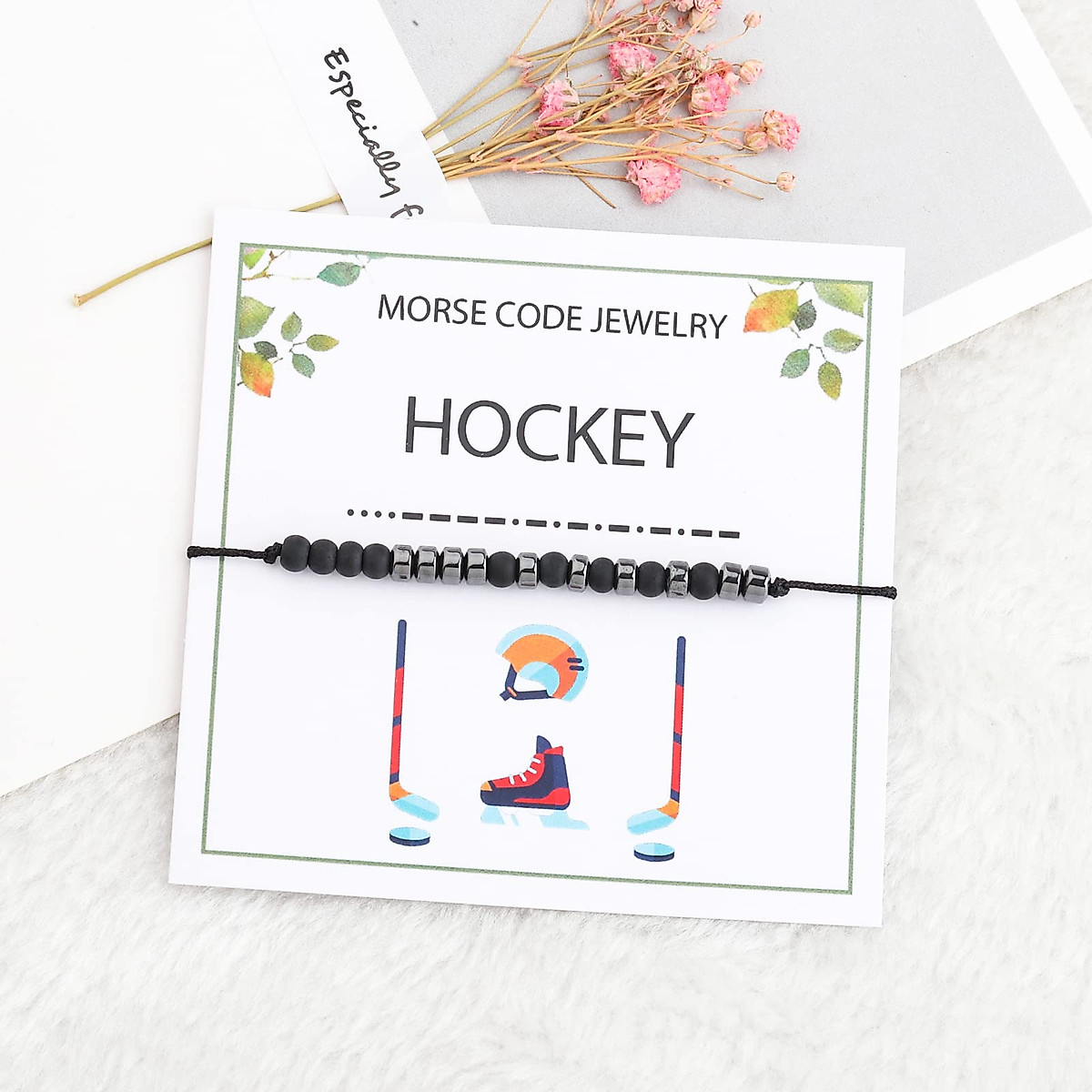 WSNANG Hockey Gift Hockey Morse Code Bracelet Hockey Sport Players Coaches Gifts Hockey Players Team Party Gift Hockey Lover Gift (Hockey MC Br)