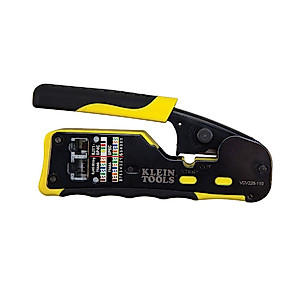 Klein Tools VDV501-851 Cable Tester Kit & VDV226-110 Ratcheting Modular Cable Crimper/Wire Stripper/Wire Cutter, for RJ11/RJ12 Standard and RJ45 Pass-Thru Connectors