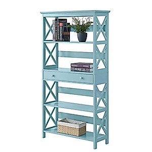 Convenience Concepts Oxford 5 Tier Bookcase with Drawer, Sea Foam