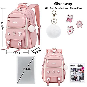 QHRIDS Girls Backpack Aesthetic Laptop Backpacks 15.6 Inch Kids Elementary College School Bag Kawaii Large Bookbag Anime Casual Travel Daypack for Teen Girls Women Students